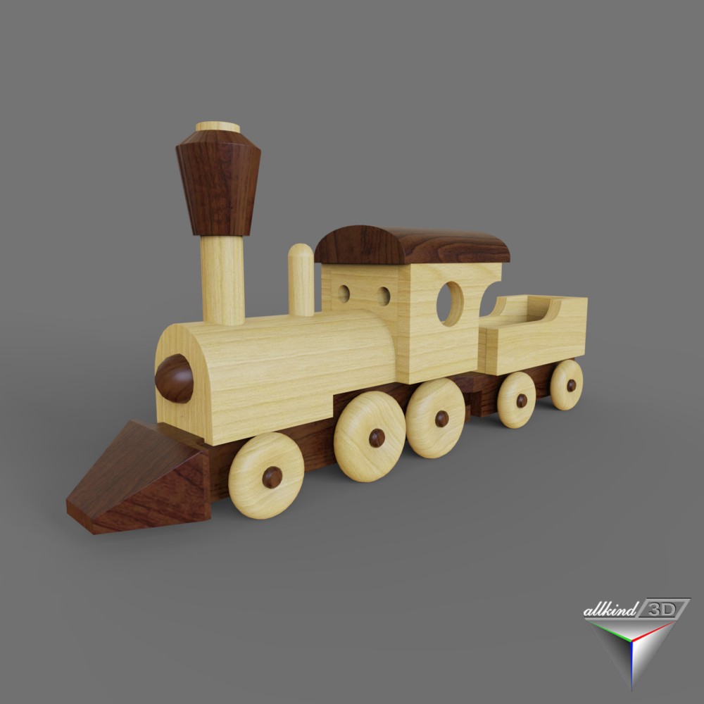 AllKind3D.com 3Dmodel wood toy engine train simple DIY