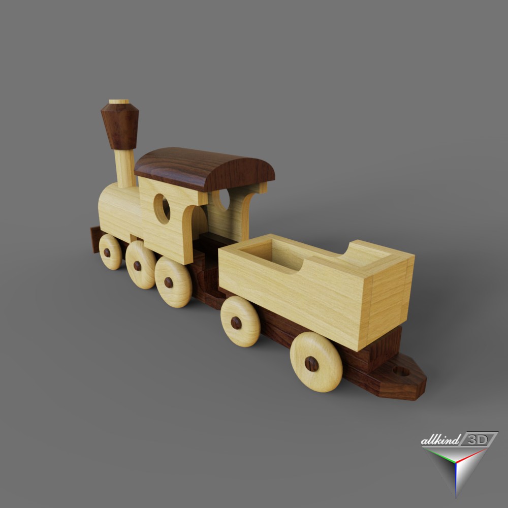 AllKind3D.com 3Dmodel wood toy engine train simple DIY