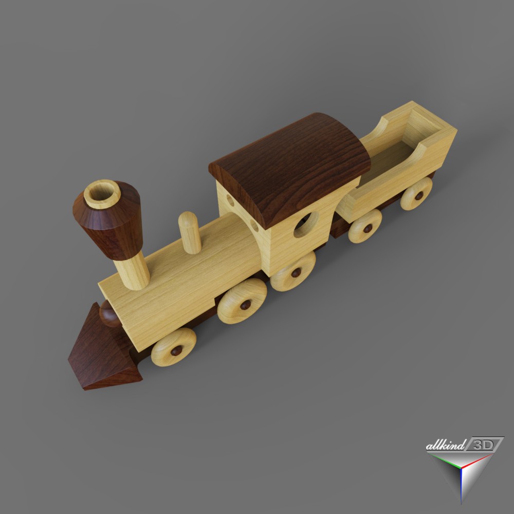 AllKind3D.com 3Dmodel wood toy engine train simple DIY